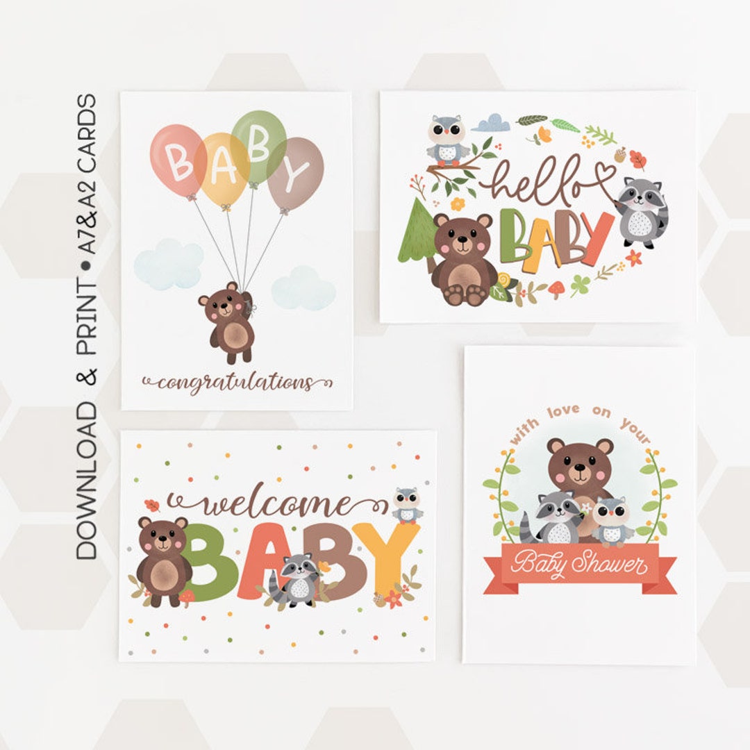 Set of 4 Printable Baby Cards / Instant Download Baby Card Templates - Etsy