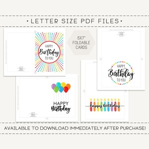 Set of 4 Printable Birthday Cards / Happy Birthday Card / Instant ...