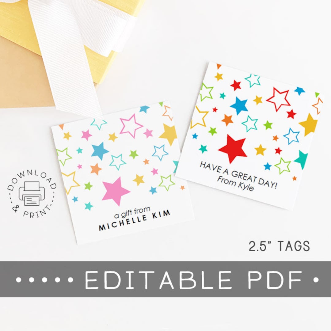 Editable & Printable Gift Tags / Colorful Stars All Occasion Favor Tags ...