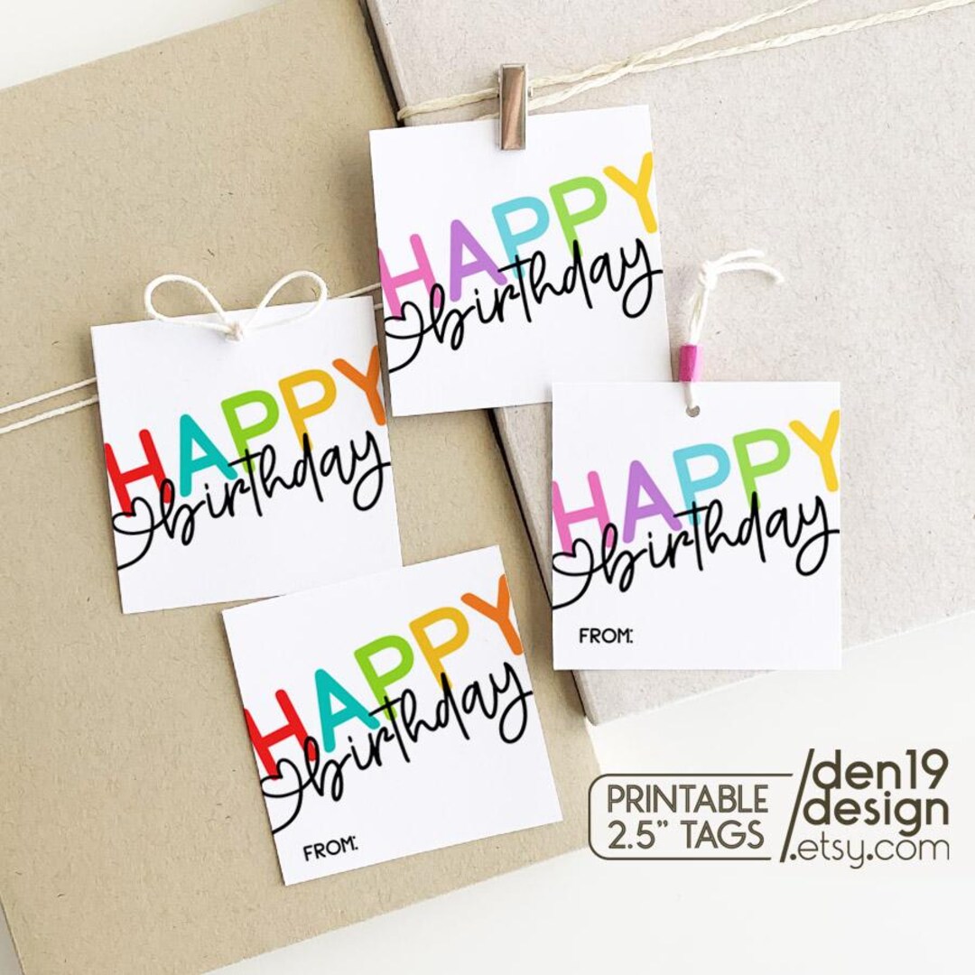 Printable Happy Birthday Gift Tags: Rainbow Colors (PDF Files) - Etsy