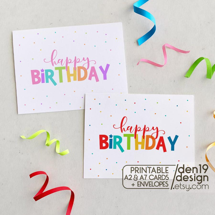 Set of 2 Printable Happy Birthday Cards / Instant Download / Card ...
