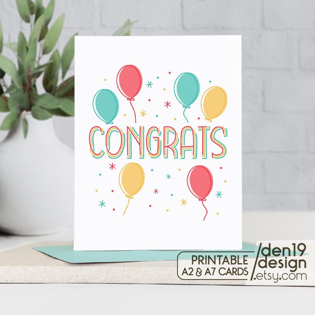 Congrats Printable Card / Instant Download PDF / Card Template - Etsy