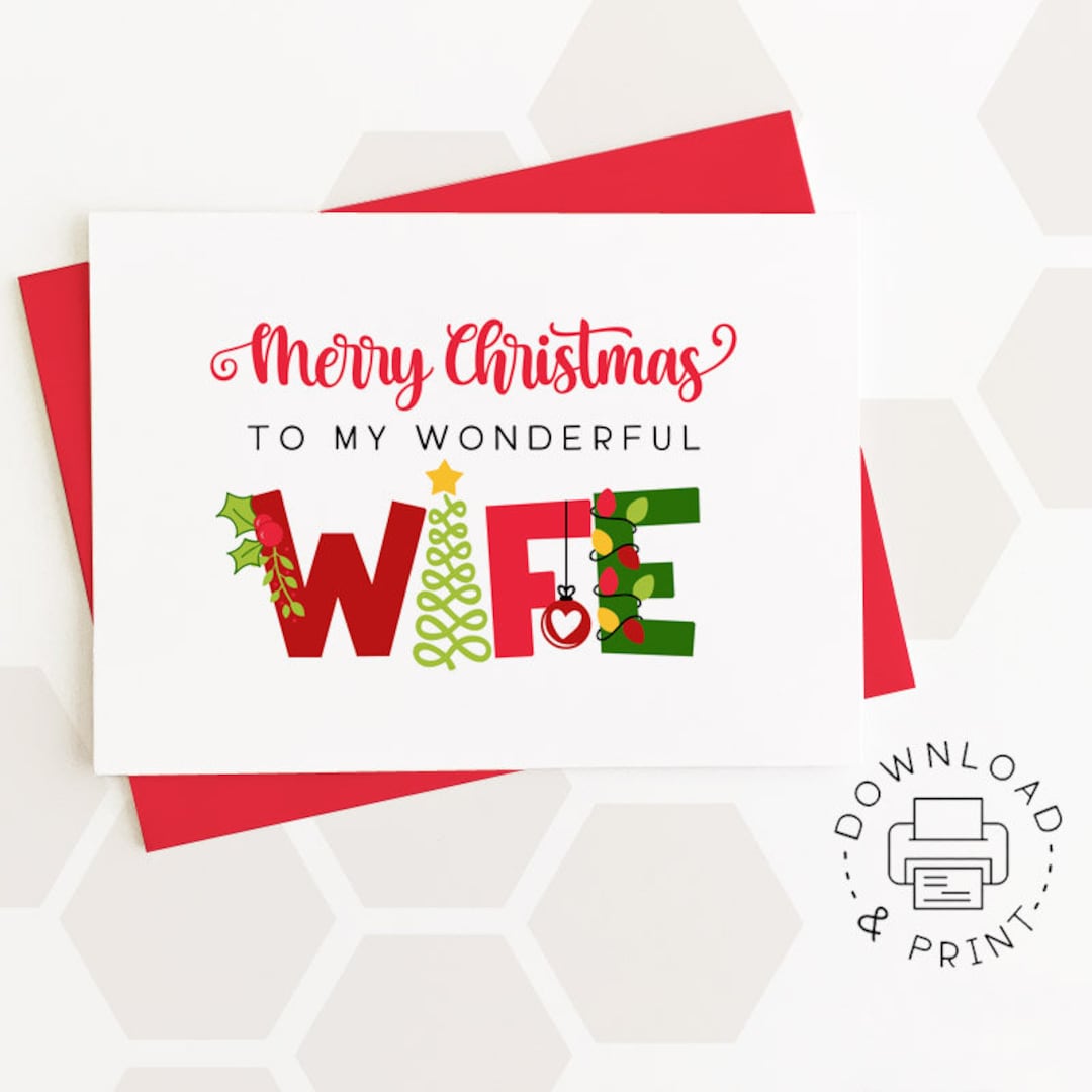 Merry Christmas to My Wonderful Wife Printable Card / Instant Download ...