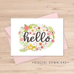 Hello Printable Card / Instant Download PDF / Card Template / | Etsy