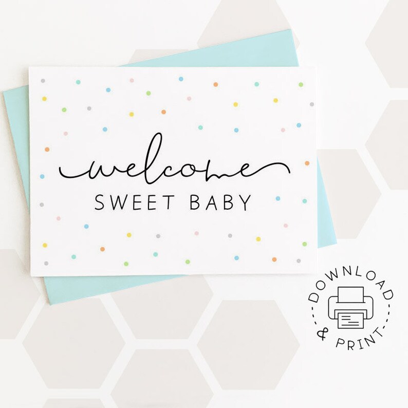 Welcome Sweet Baby Printable Card / Instant Download PDF / - Etsy