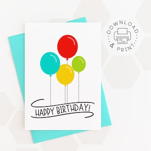 Set of 4 Printable Birthday Cards / Happy Birthday Card / Instant ...