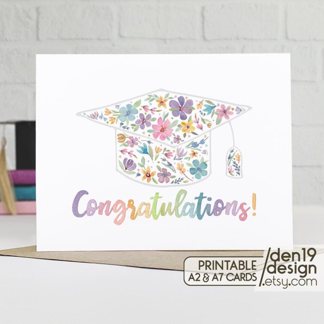 Congratulations Printable Card / Instant Download PDF / Floral Graduation Card Template - Etsy