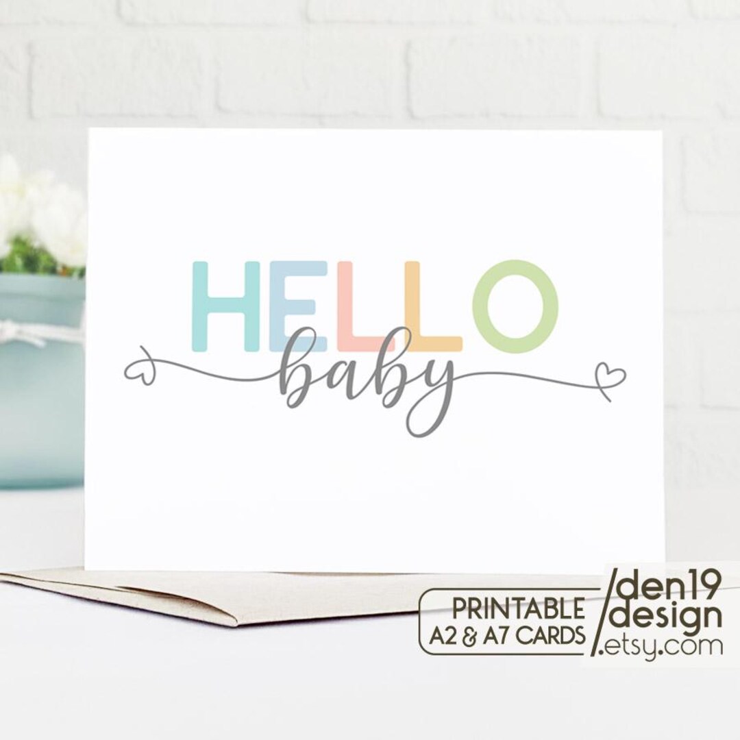 Hello Baby Printable Card / Instant Download PDF / Neutral New Baby ...