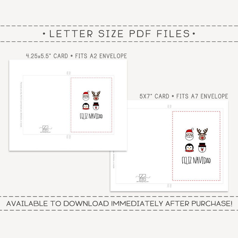 Feliz Navidad Printable Card / Instant Download PDF / Spanish - Etsy