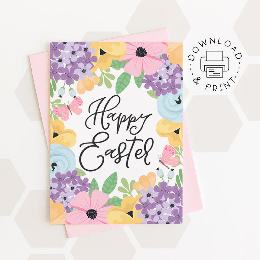 Happy Easter Printable Card / Instant Download PDF / Floral Easter Card ...