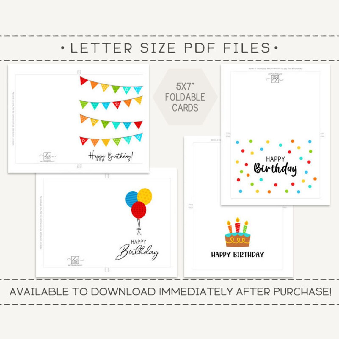 Set of 4 Printable Birthday Cards / Happy Birthday Card / - Etsy