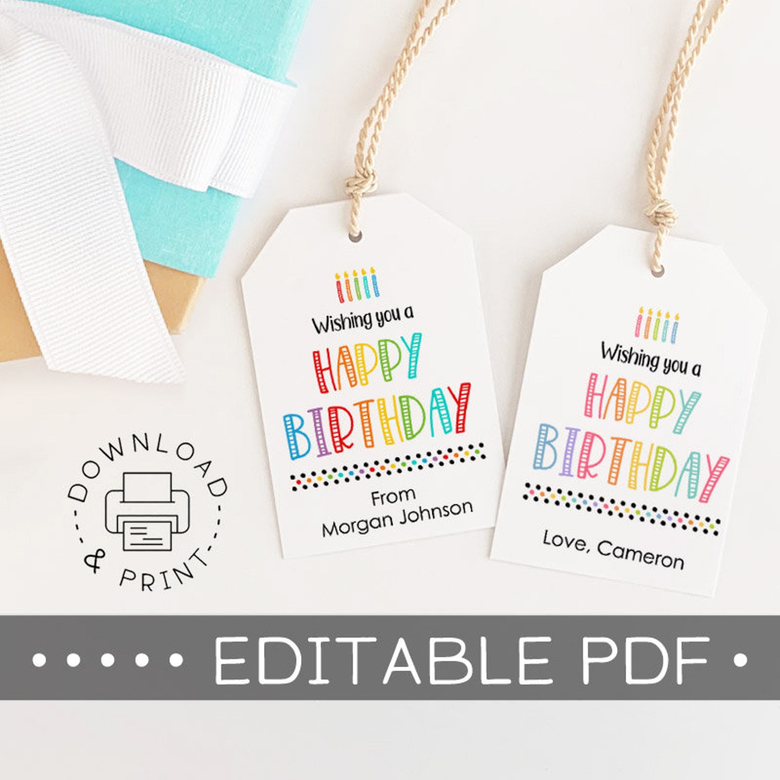 Editable & Printable Gift Tags / Happy Birthday Gift Tag / - Etsy