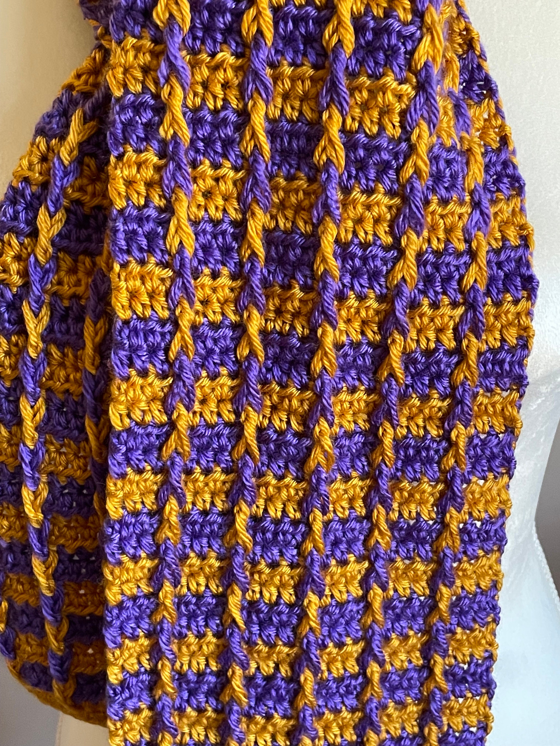 Purple and Gold Textured Crochet Winter Scarf - Etsy