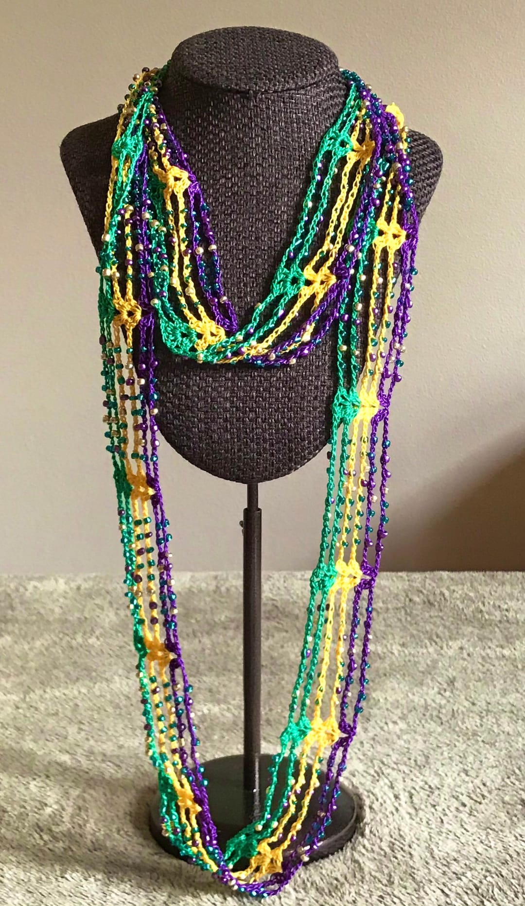 Glass Beaded Infinity Scarf Necklace in Mardi Gras Colors - Etsy