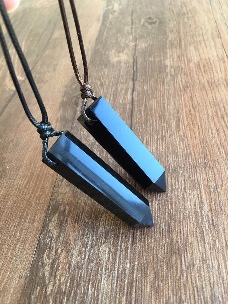 Black Obsidian Necklaceobsidian Necklace Men Man Black Bar - Etsy