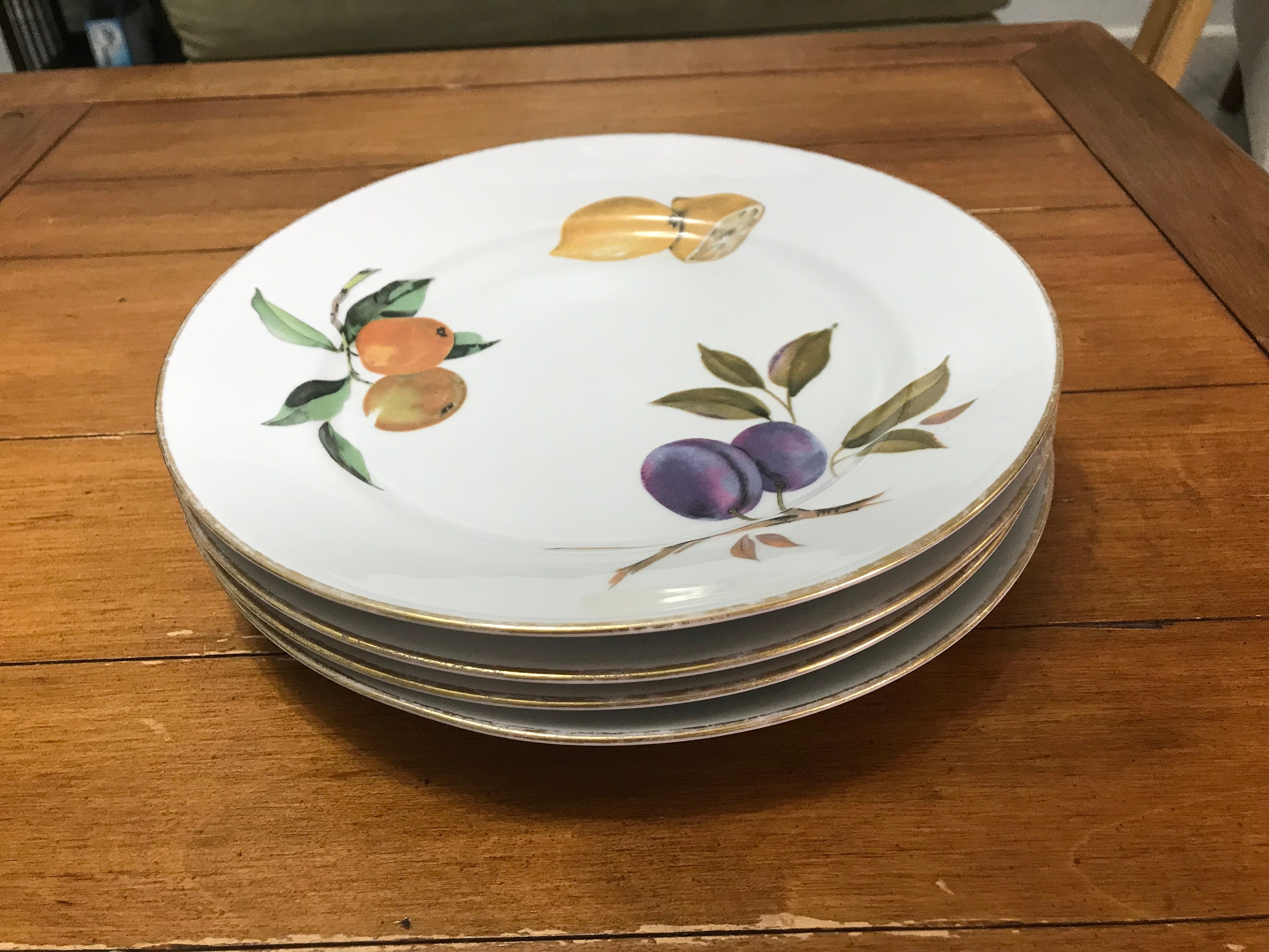 Rare Find 1961 Royal Worcester Evesham Gold 9 1/4 Luncheon Plate/ A Set ...