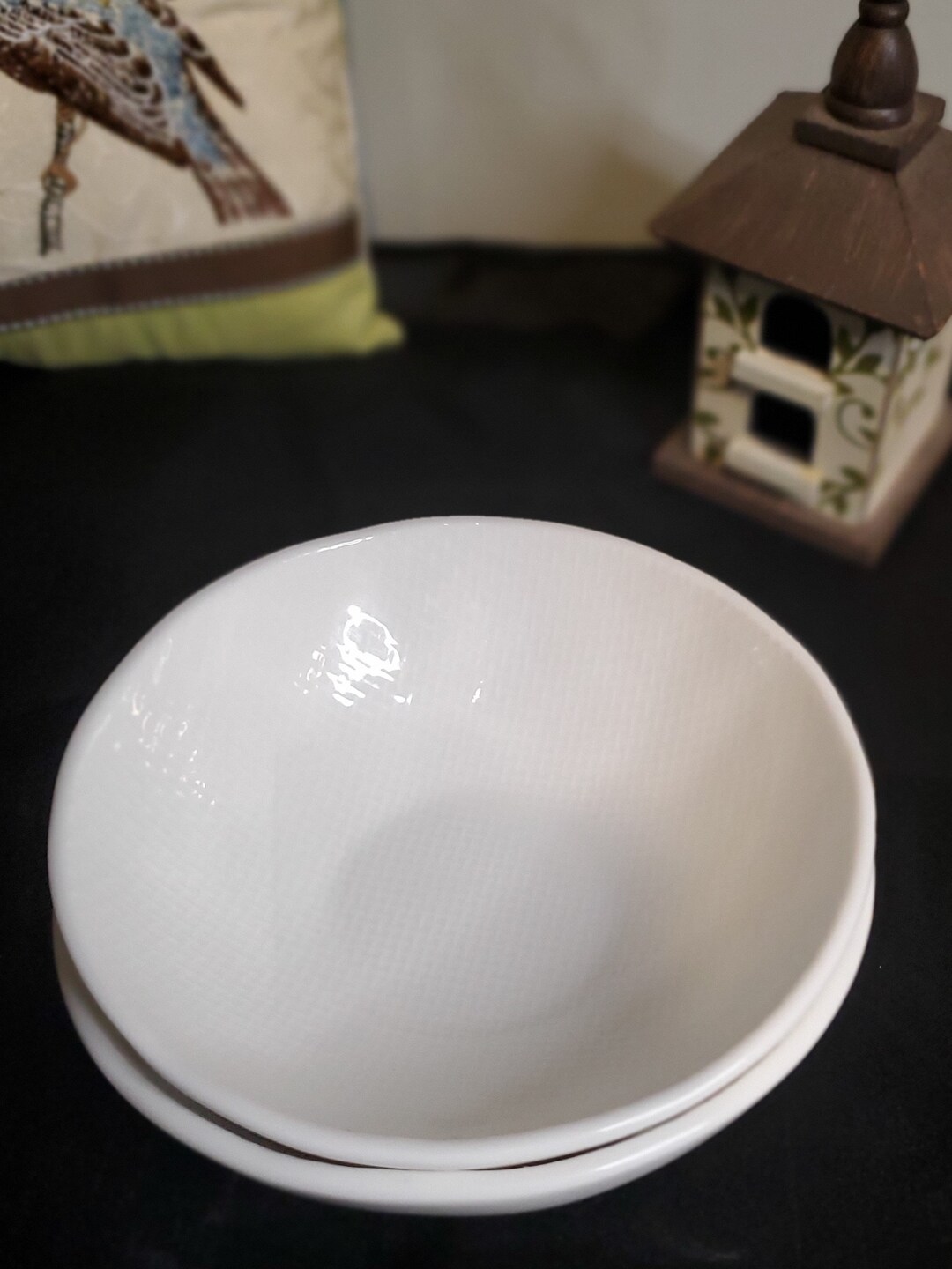 Two Elegant Cross Stitch Snack Bowls /white/ by POTTER'S STUDIO ...