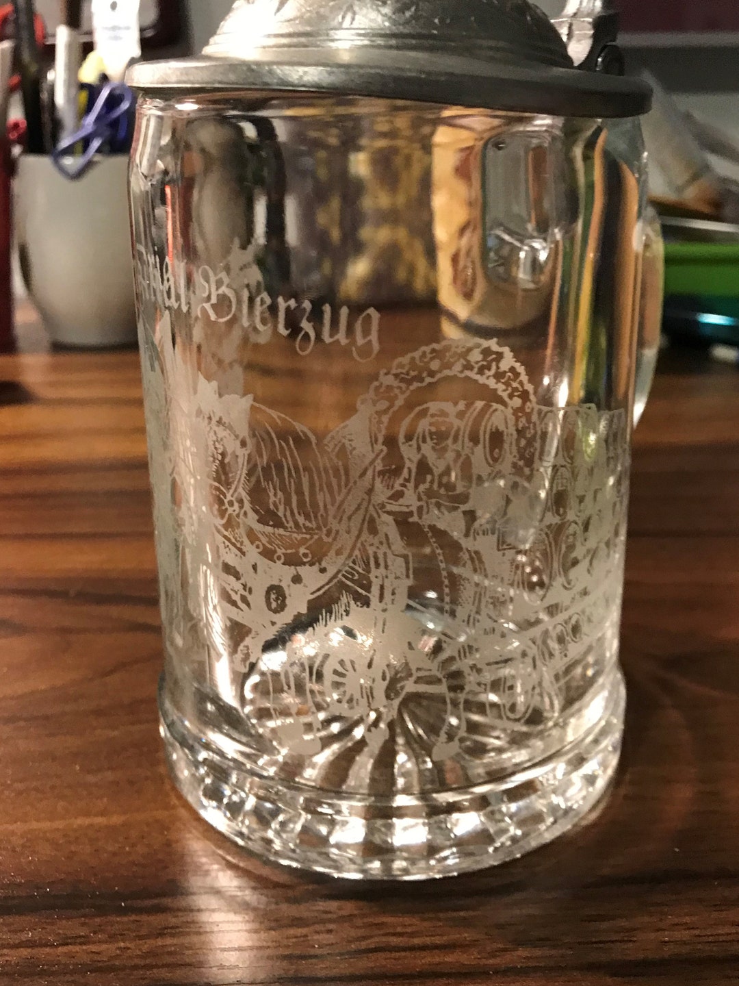 Rare-find Original Bierzug West German ALWE Etched Glass Beer Stein ...