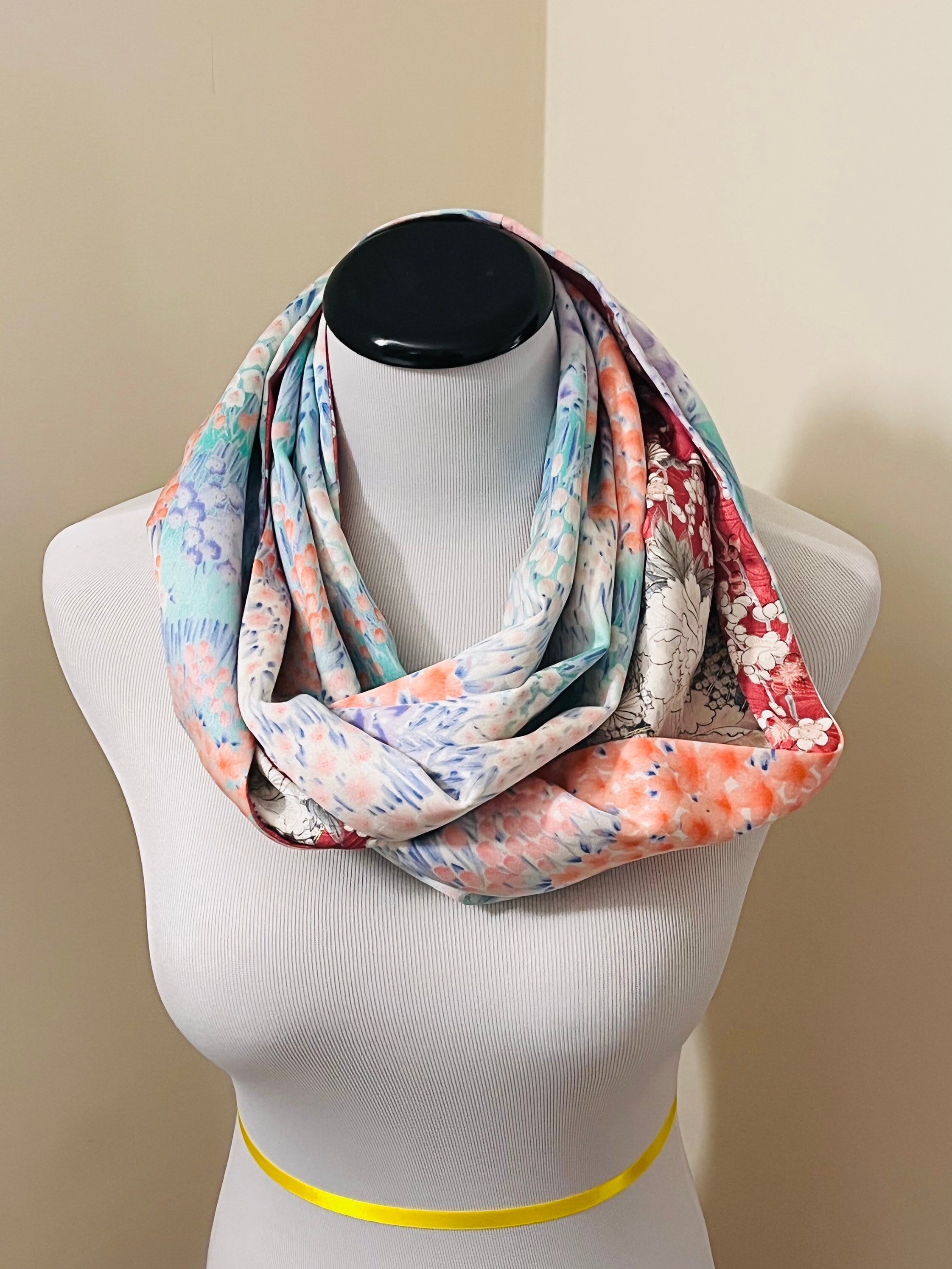 Japanese Silk Flower Double Infinity Scarf, Japanese Scarf, Upcycle ...