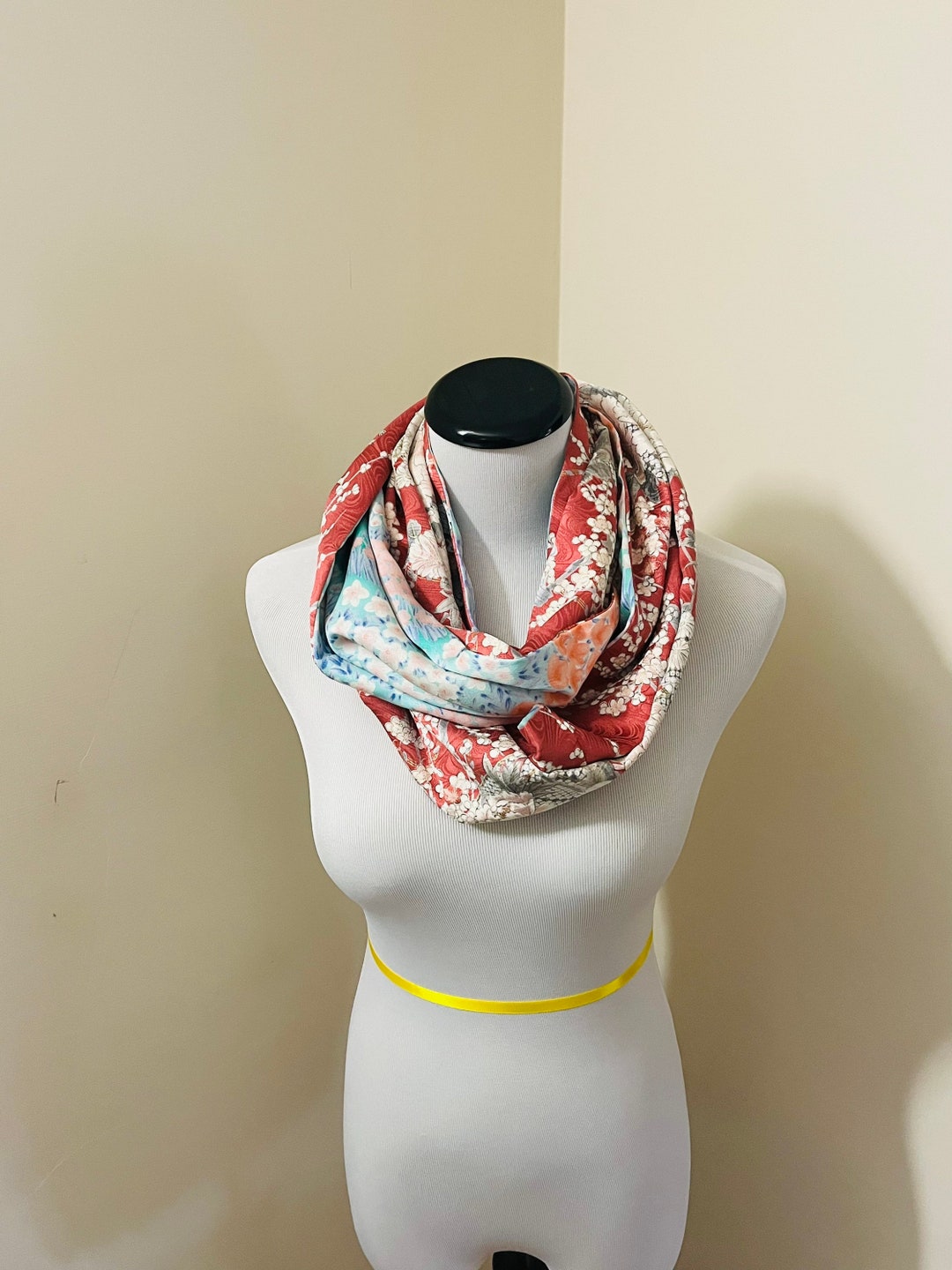 Japanese Silk Flower Double Infinity Scarf, Japanese Scarf, Upcycle ...