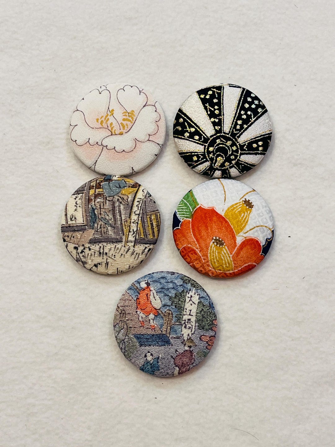 Extra Large Kimono Fabric Buttons: Vintage Floral Embellishments (48mm ...