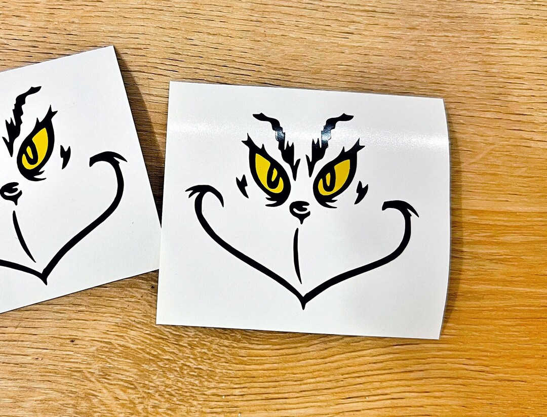 Grinch Face Yellow Eyed Inspired Christmas Vinyl Decal black and Yellow ...