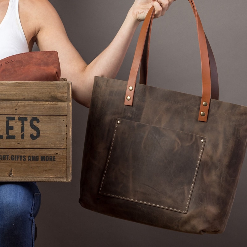 Tan Leather Tote Work Bag - Etsy