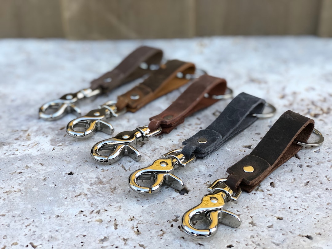 Leather Keychain Snap Clip Monogrammed Leather Snap Key Fob, Leather ...