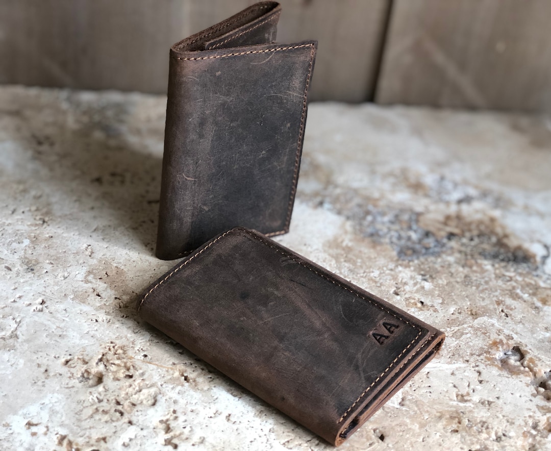 TRIFOLD MENS WALLET, Men's Leather Trifold Wallet Made With Distressed ...