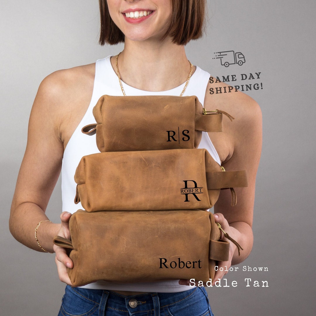 Personalized Men's Leather Dopp Bag Groomsmen Gifts Men's Travel Dopp ...