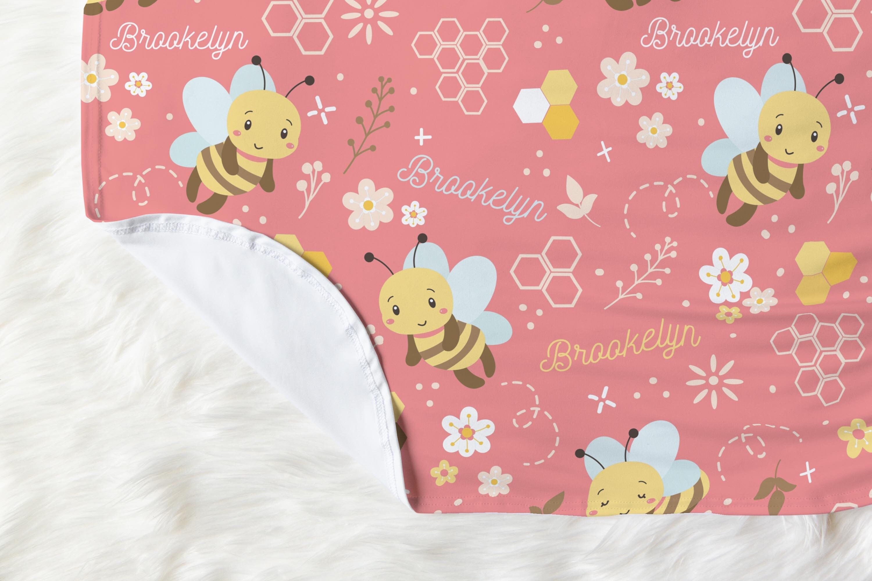 Personalized Baby Girl Bees & Flowers Swaddle Blanket Set - Etsy