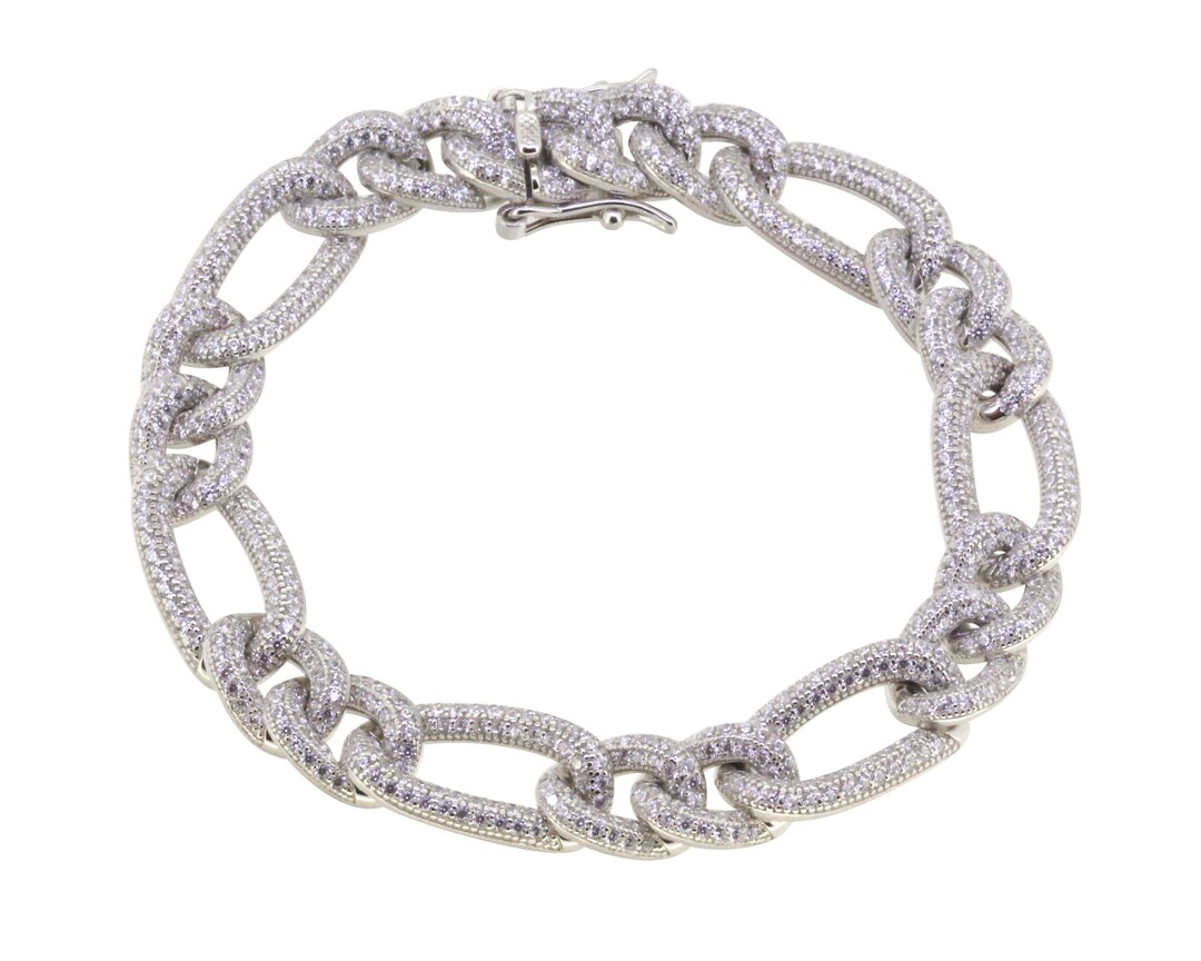 17CM Sterling Silver Alternate Linkage Curb Bracelet With CZ - Etsy