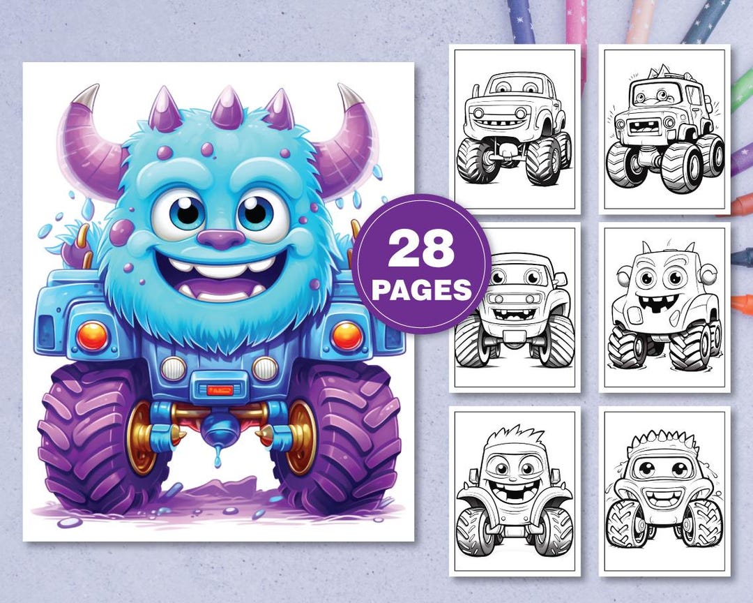 Monster Truck Coloring Pages Digital Download | 28 Action-packed ...