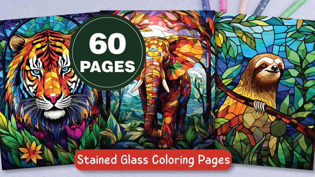 60 Animal Stained Glass Coloring Pages for Adults and Kids ,stress ...