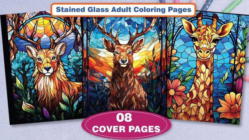 60 Animal Stained Glass Coloring Pages for Adults and Kids ,stress ...