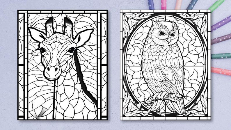 60 Animal Stained Glass Coloring Pages for Adults and Kids ,stress ...