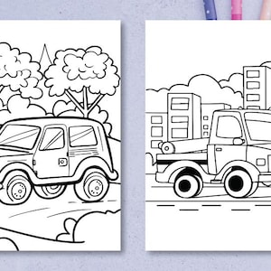 Vehicle Coloring Book Pages for Boys - Cute Cars, Trucks, Planes - Easy ...