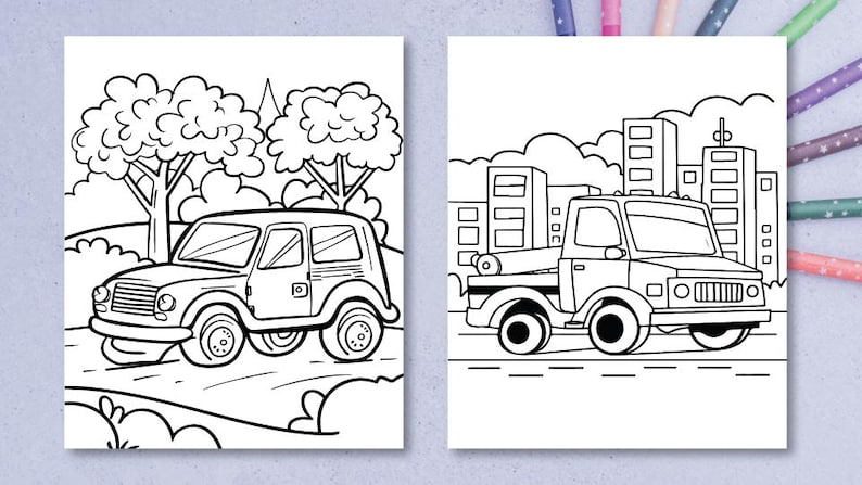 Vehicle Coloring Book Pages for Boys - Cute Cars, Trucks, Planes - Easy ...
