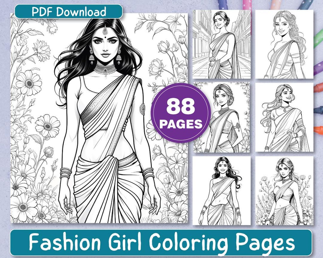 88 Beautiful Women Coloring Pages, Saree Women Coloring Book PDF ...