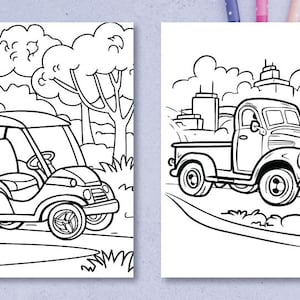 Vehicle Coloring Book Pages for Boys - Cute Cars, Trucks, Planes - Easy ...