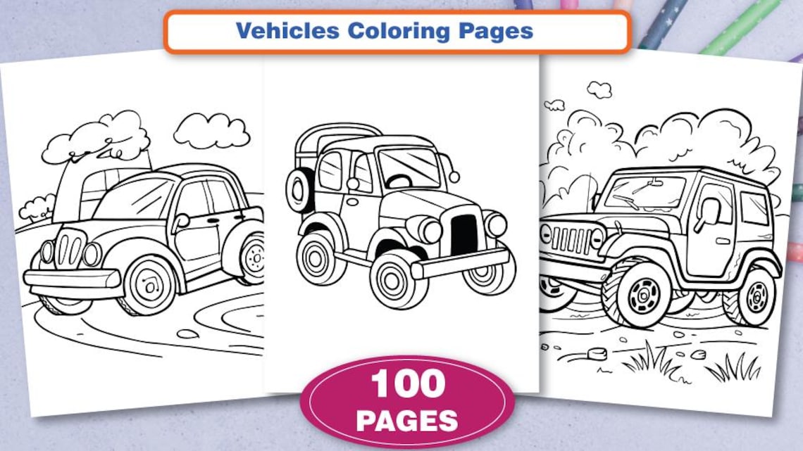 Vehicle Coloring Book Pages for Boys - Cute Cars, Trucks, Planes - Easy ...
