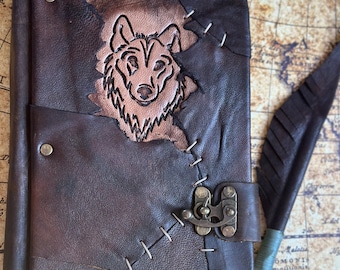 Handmade Leather Journal, Wolf Design, Large Size Vintage Style ...