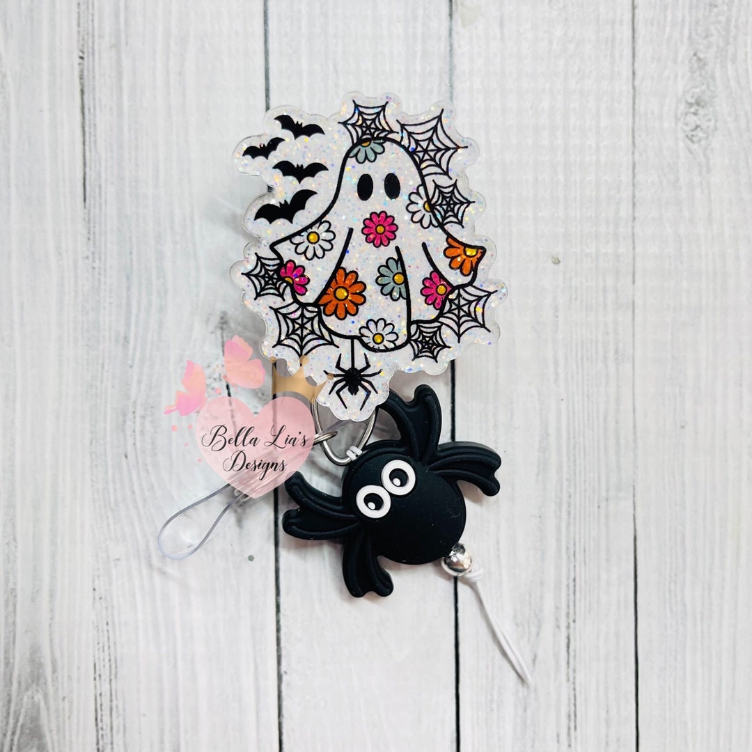 Ghost Badge Reel, Horror Badge Holder, Pink Halloween ID Holder, Horror ...