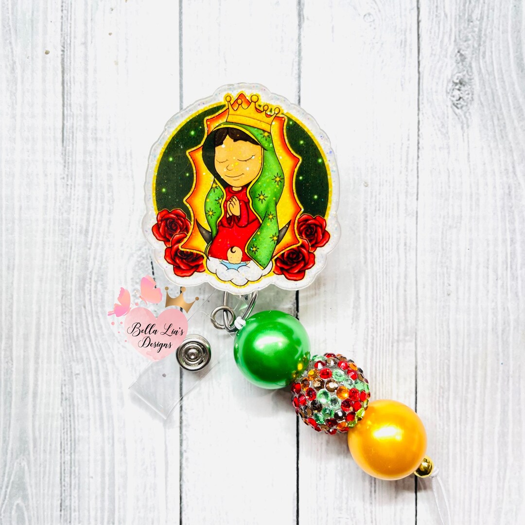 Virgen De Guadalupe Badge Reel, Virgin Mary, Cute Badge Reels, Hispanic ...