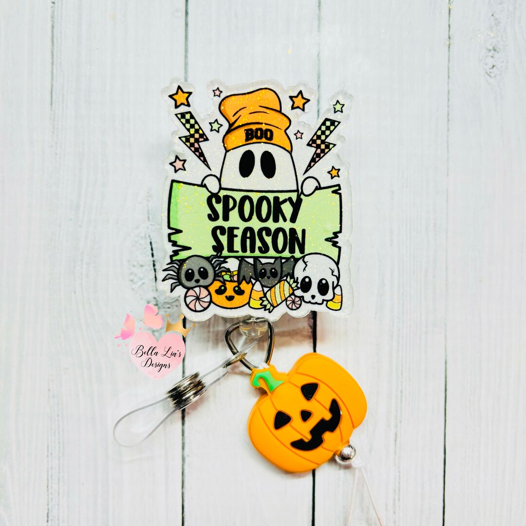 Spooky Season Badge Holder, Boy Halloween ID Holder, Horror ID Clip ...