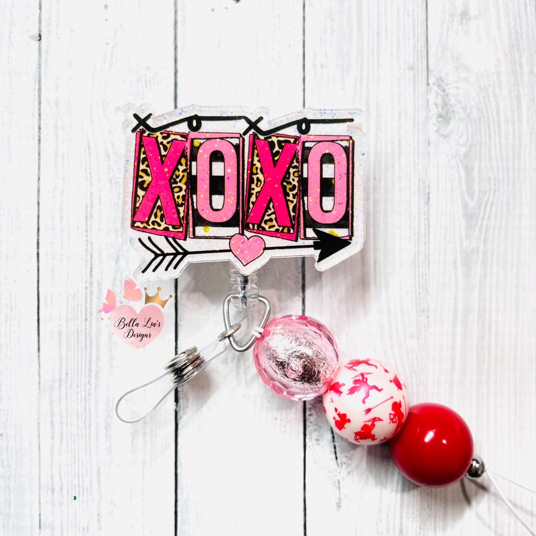 XOXO Valentine Day Heart Badge Reel, Valentine Badge Reel, Hugs ...