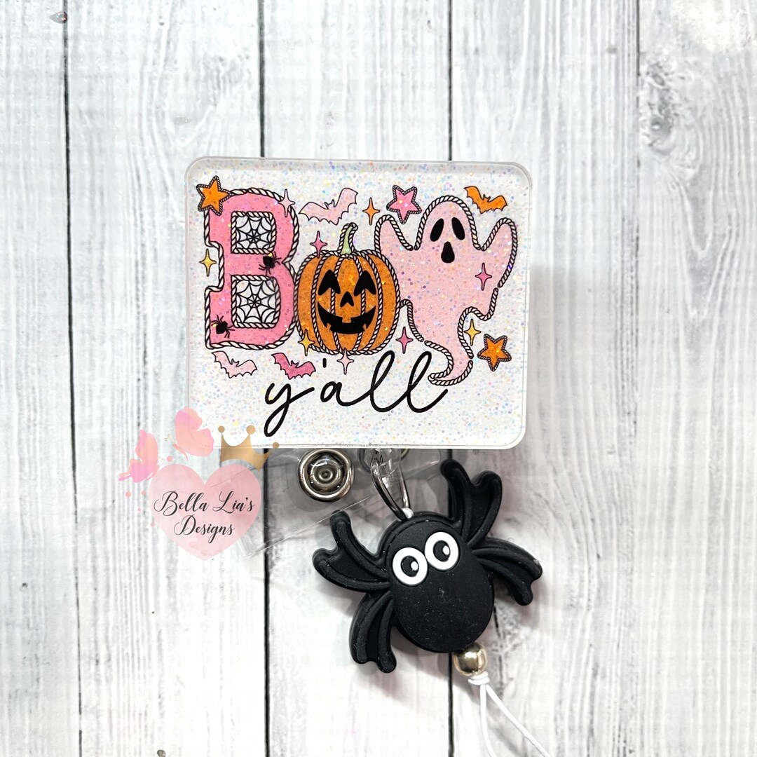 Pink Ghost Badge Reel, Boo Badge Holder, Pink Halloween ID Holder ...