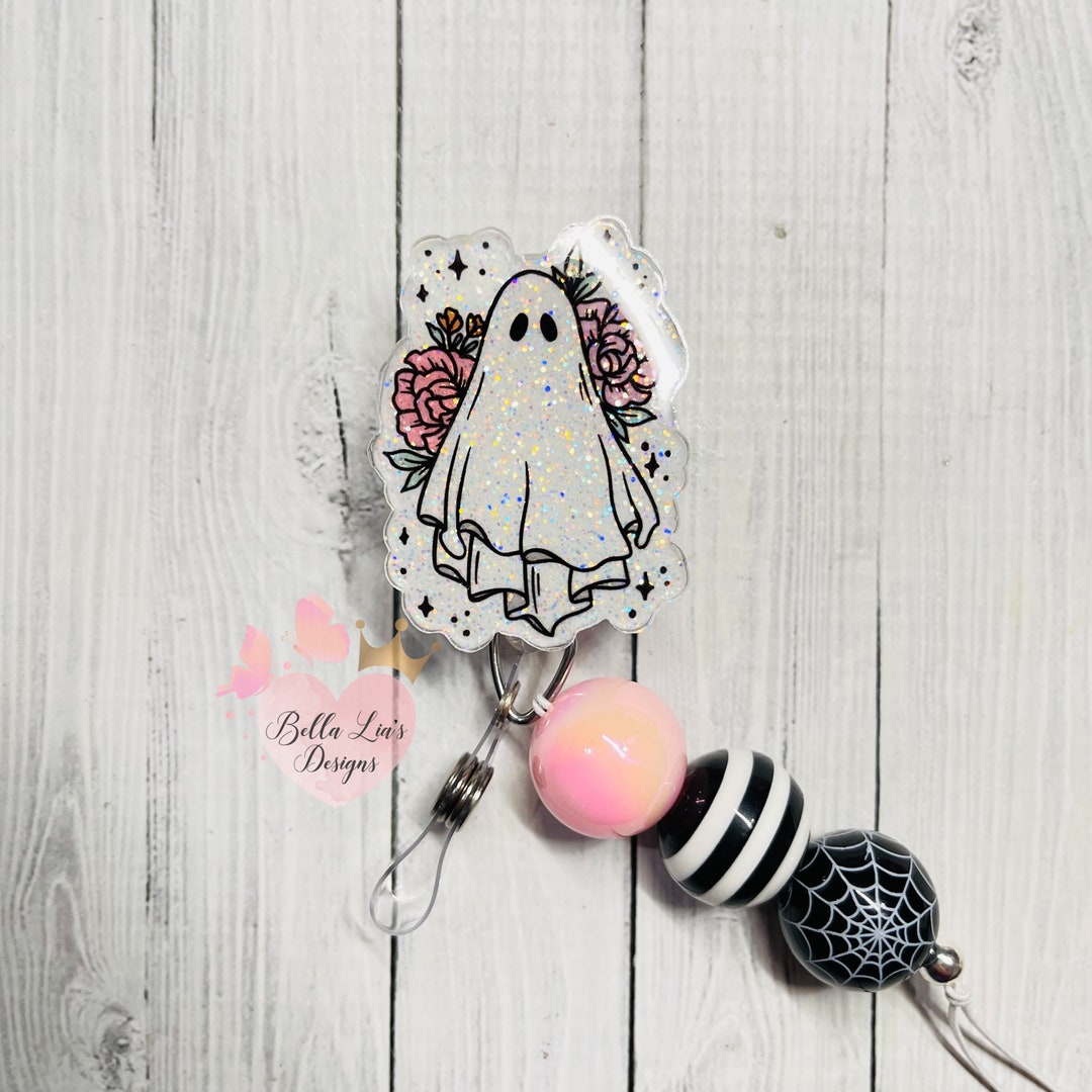Ghost Badge Reel, Horror Badge Holder, Pink Halloween ID Holder, Horror ...