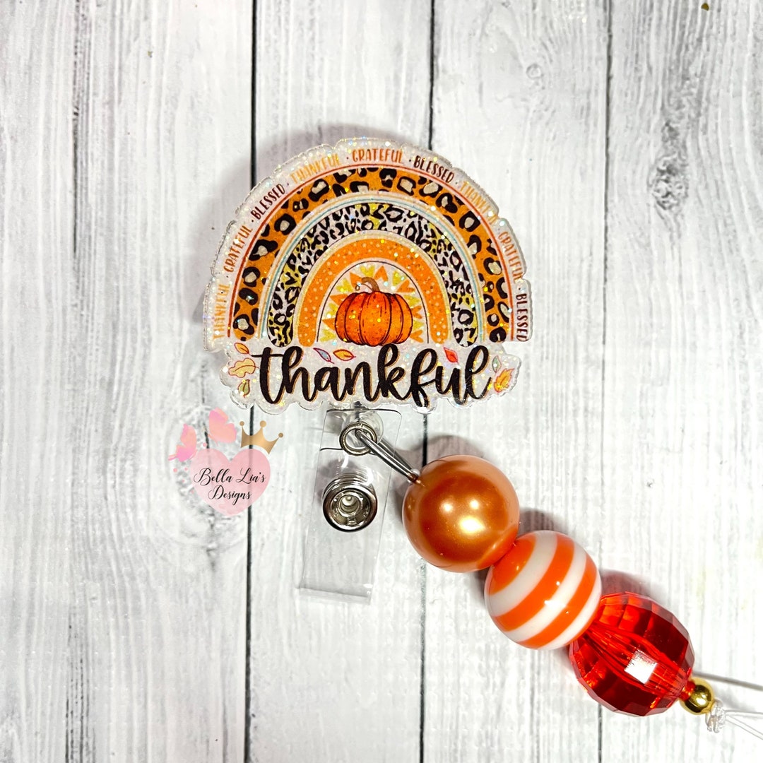 Thankful Leopard Pumpkin Badge Reel, Fall Badge Reels, Thanksgiving ...