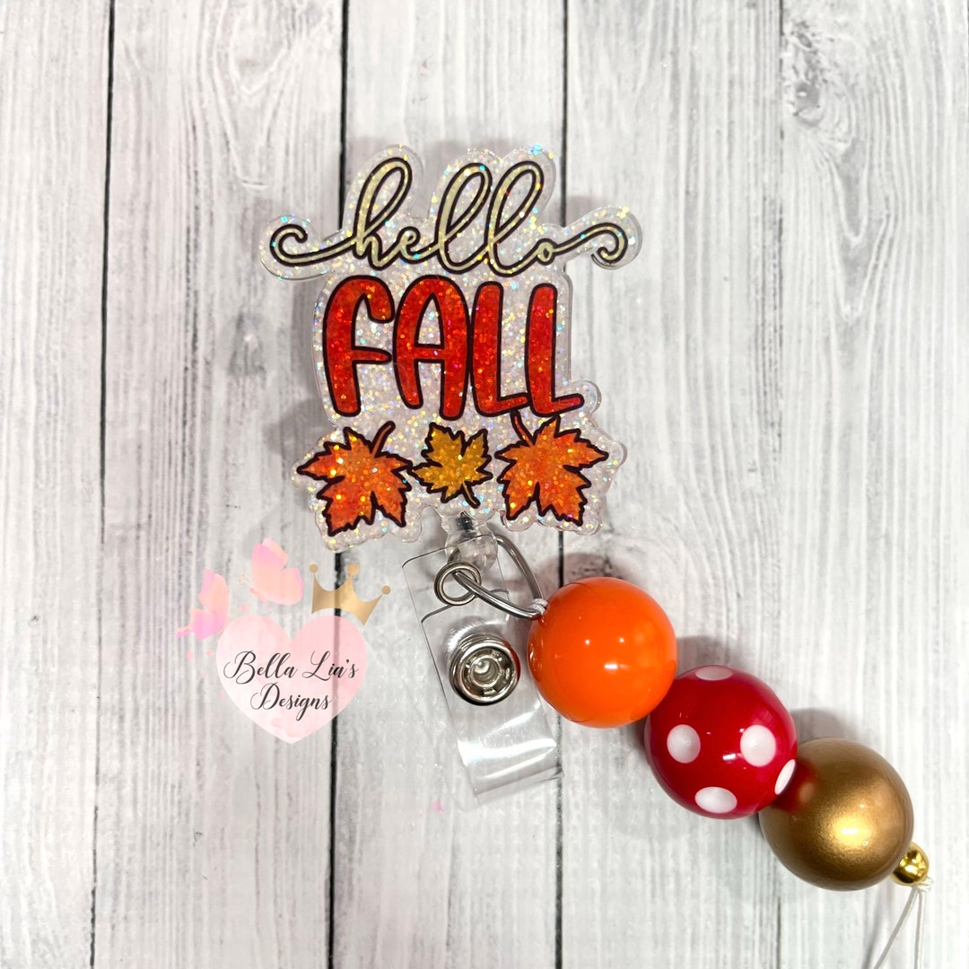 Hello Fall Badge Reel, Fall Badge Holder, Thanksgiving ID Clip ...